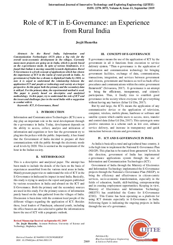 (PDF) Impact of ICT on E-Governance in Rural India