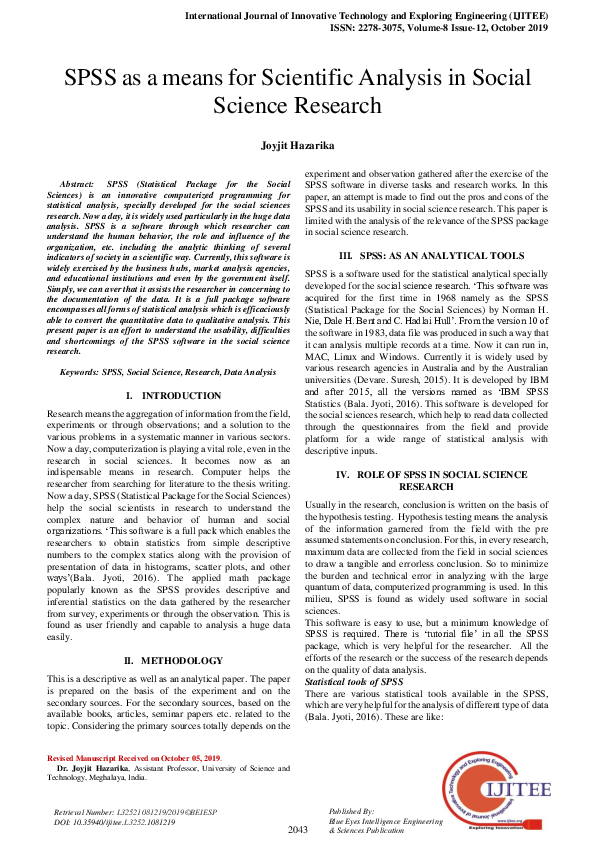 (PDF) SPSS as a means for Scientific Analysis in Social Science Research