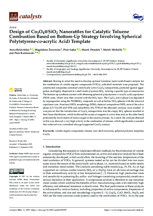 (PDF) Design of Co3O4@SiO2 Nanorattles for Catalytic Toluene Combustion ...
