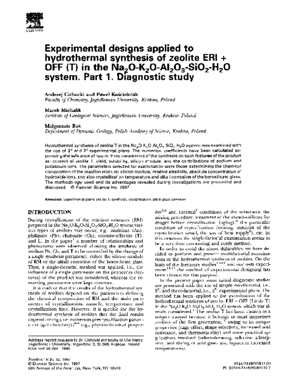 (PDF) Experimental designs applied to hydrothermal synthesis of zeolite ERI + OFF (T) in the ...