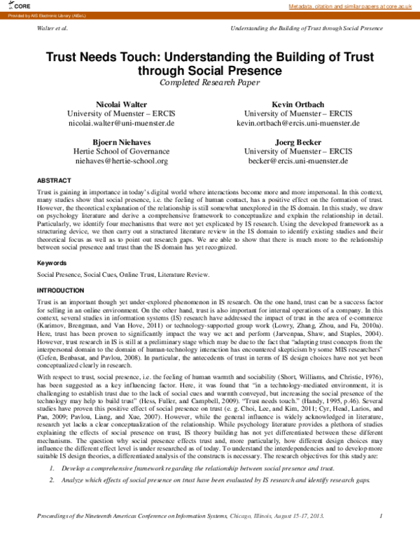 (PDF) Trust Needs Touch: Understanding the Building of Trust through ...