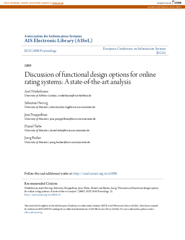 (PDF) Discussion of functional design options for online rating systems ...