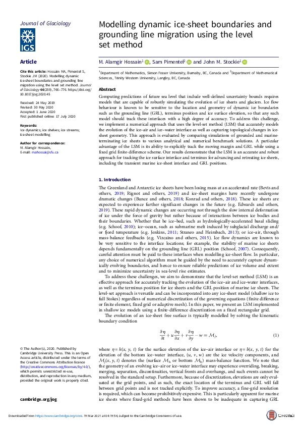 (PDF) Modelling dynamic ice-sheet boundaries and grounding line migration using the level set method