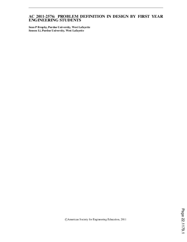 (PDF) Problem Definition in Design by First-Year Engineering Students