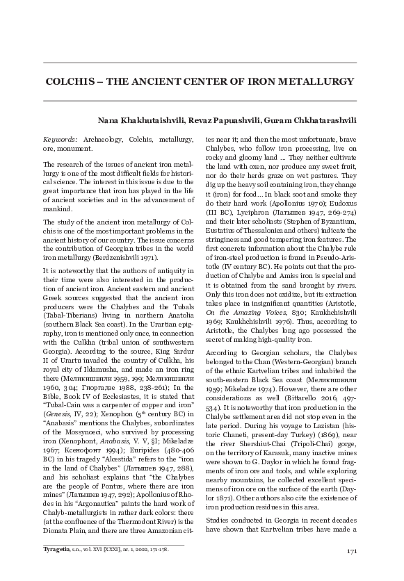 (PDF) COLCHIS -THE ANCIENT CENTER OF IRON METALLURGY