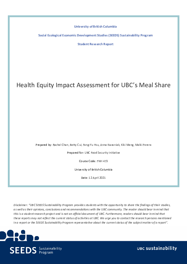 (PDF) Health Equity Impact Assessment for UBC's Meal Share