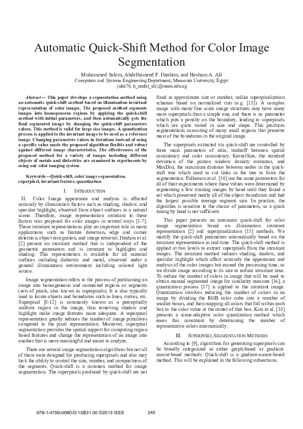 (PDF) Automatic quick-shift method for color image segmentation