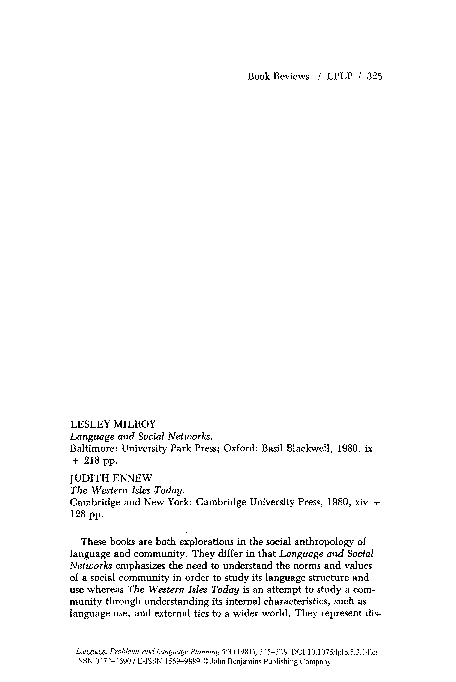 (PDF) Lesley Milroy, Language and Social Networks