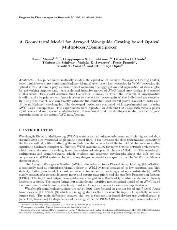 Pdf A Geometrical Model For Arrayed Waveguide Grating Based Optical