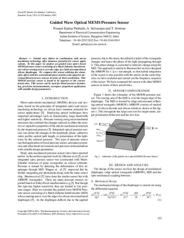 (PDF) Guided Wave Optical MEMS Pressure Sensor