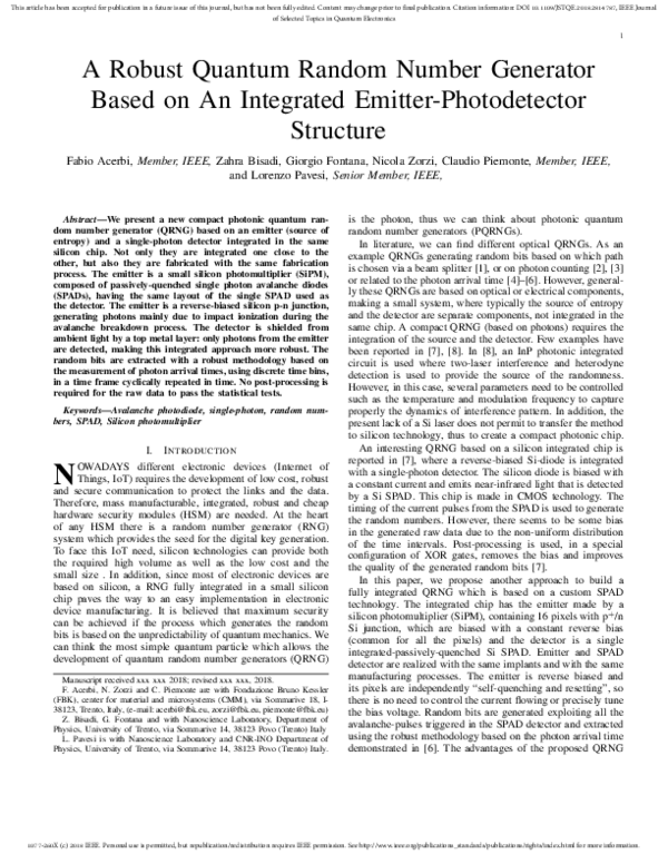 (PDF) A Robust Quantum Random Number Generator Based on an Integrated ...