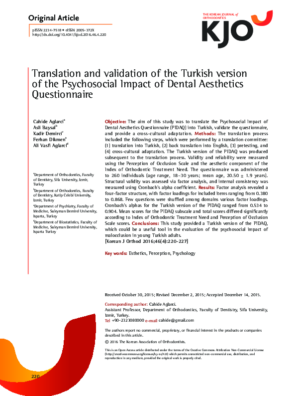 (PDF) Translation and validation of the Turkish version of the ...