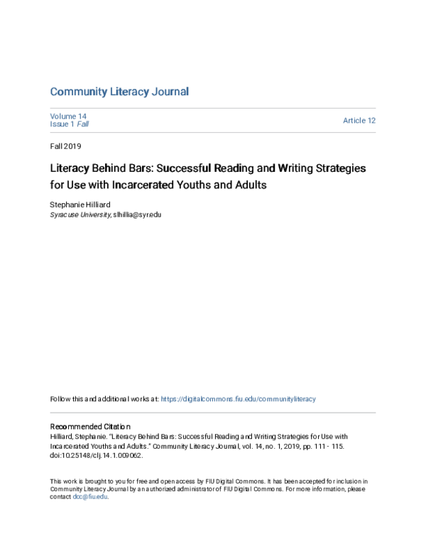 (PDF) Literacy Behind Bars: Successful Reading and Writing Strategies ...