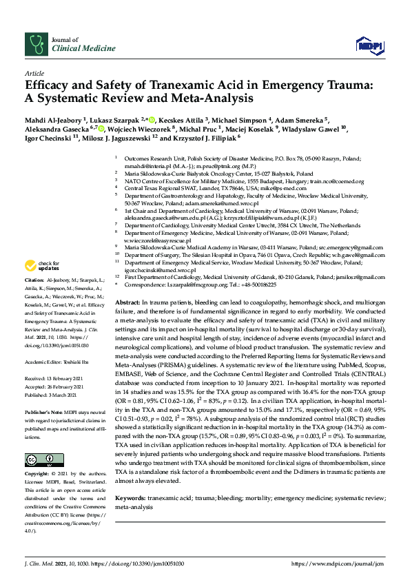 (PDF) Efficacy and Safety of Tranexamic Acid in Emergency Trauma: A ...