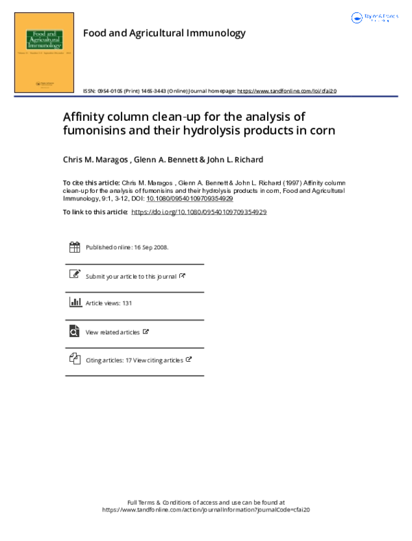 (PDF) Affinity column clean‐up for the analysis of fumonisins and their ...