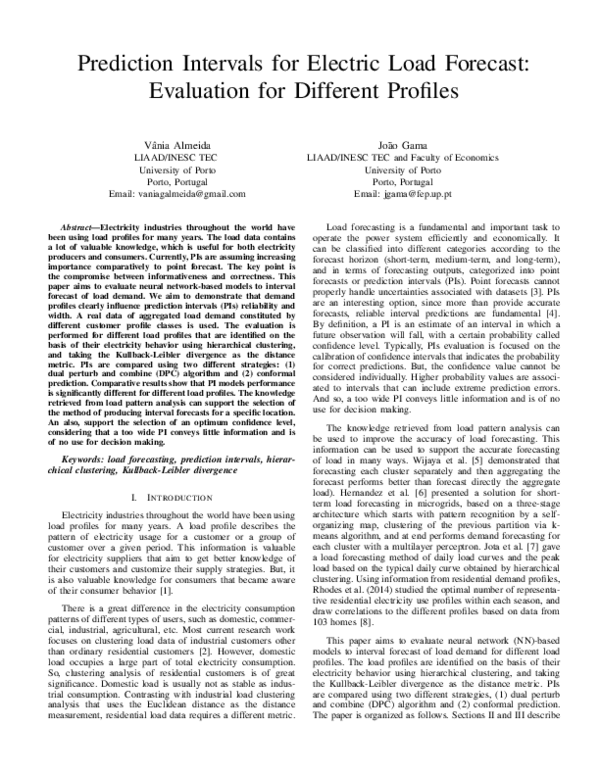 (PDF) Prediction intervals for electric load forecast: Evaluation for ...