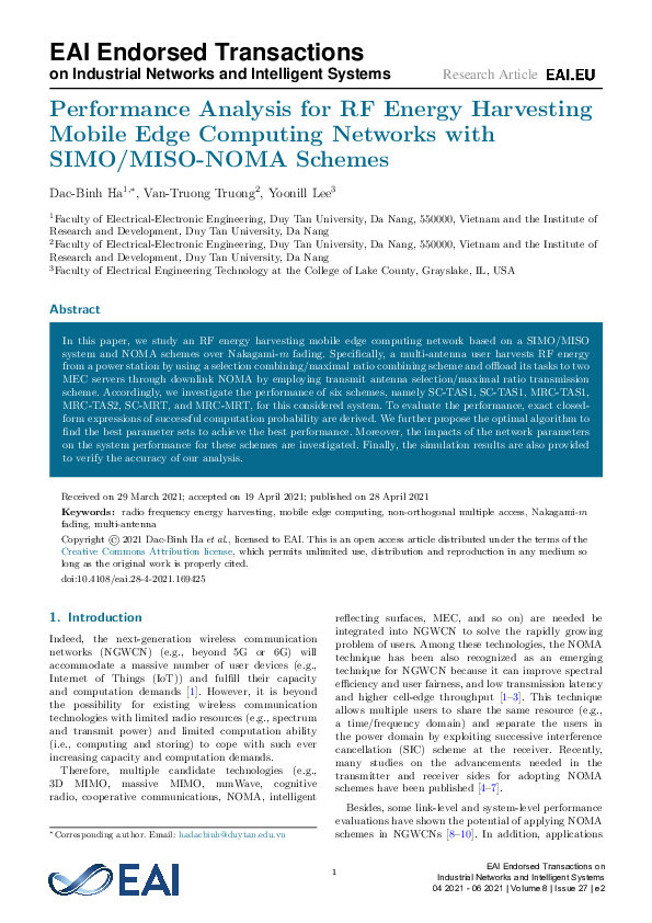 Pdf Performance Analysis For Rf Energy Harvesting Mobile Edge