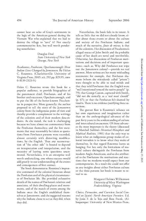 (PDF) Pocahontas, Powhatan, Opechancanough: Three Indian Lives Changed ...