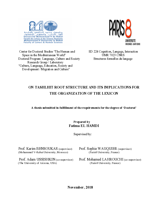 (PDF) La structure de la racine en tachelhit et ses implications pour l ...