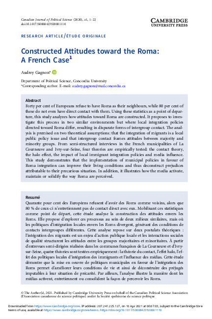 (PDF) Constructed Attitudes toward the Roma: A French Case