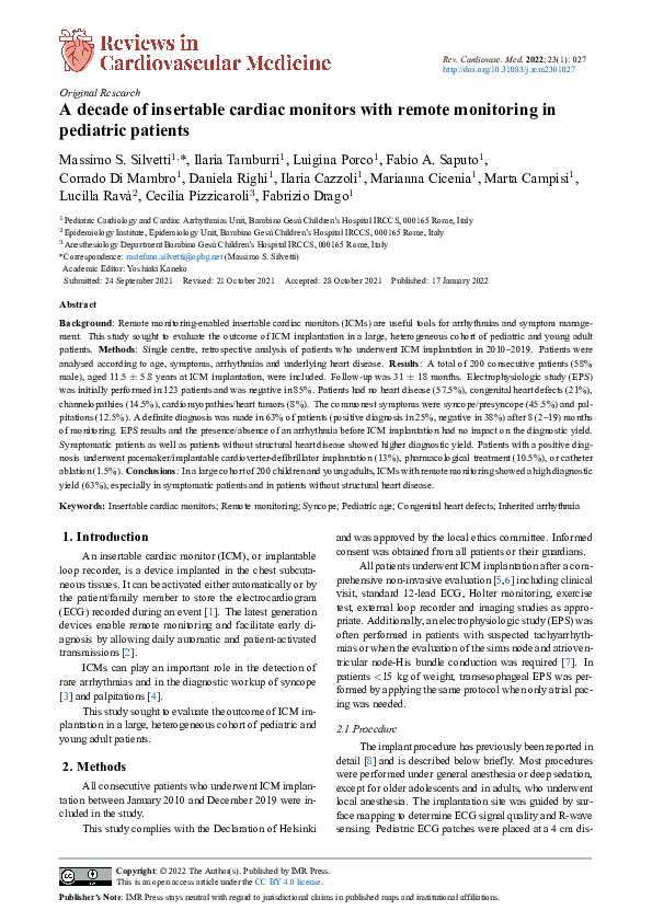 (PDF) A decade of insertable cardiac monitors with remote monitoring in ...
