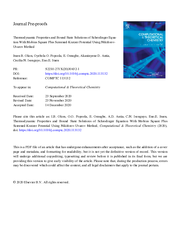 (PDF) Thermodynamic properties and bound state solutions of Schrodinger ...