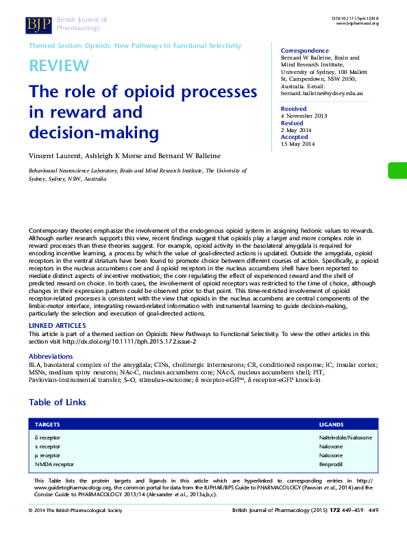 (PDF) The role of opioid processes in reward and decision-making