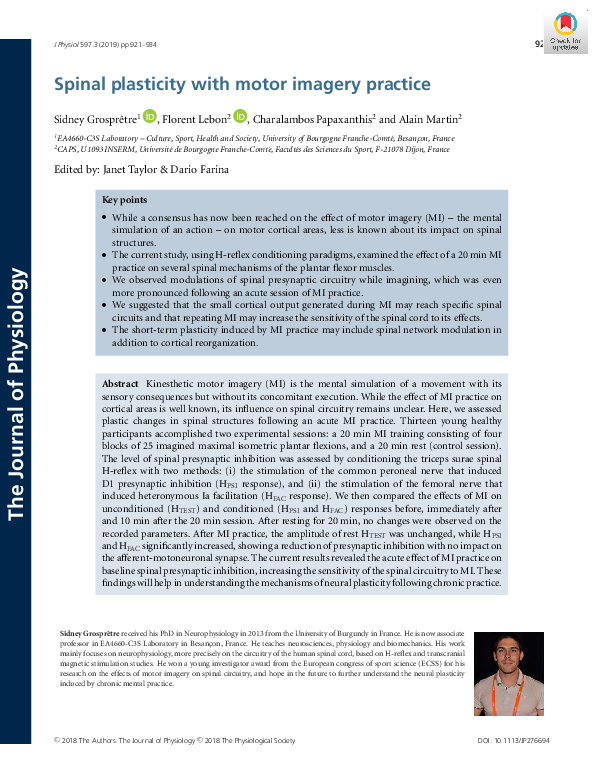 (PDF) Spinal plasticity with motor imagery practice