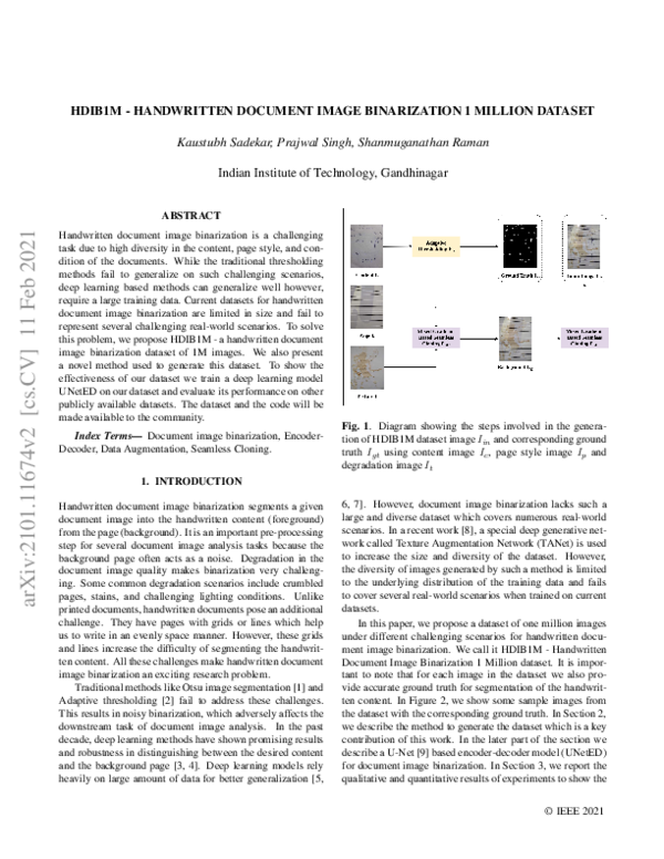(PDF) HDIB1M - Handwritten Document Image Binarization 1 Million Dataset