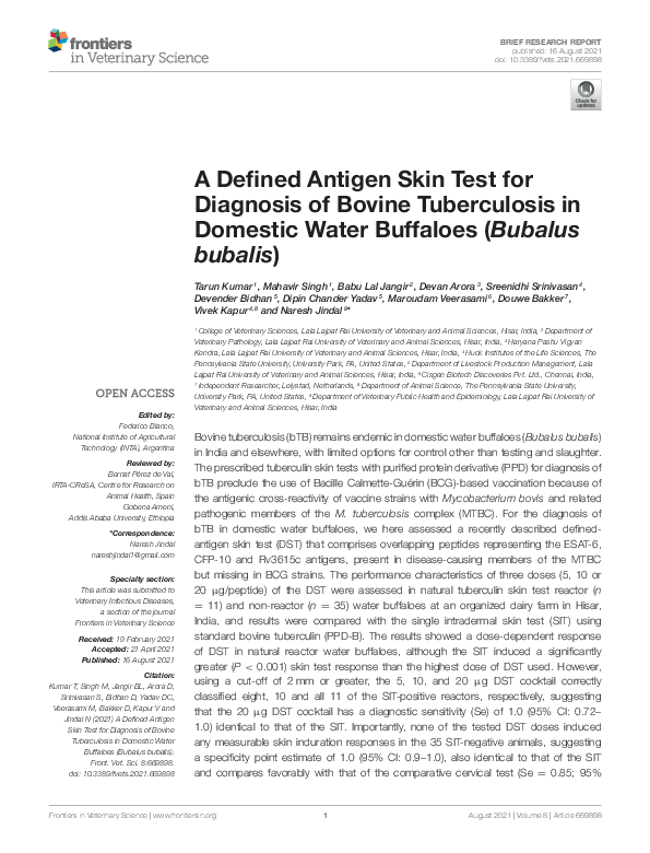 (PDF) A Defined Antigen Skin Test for Diagnosis of Bovine Tuberculosis ...