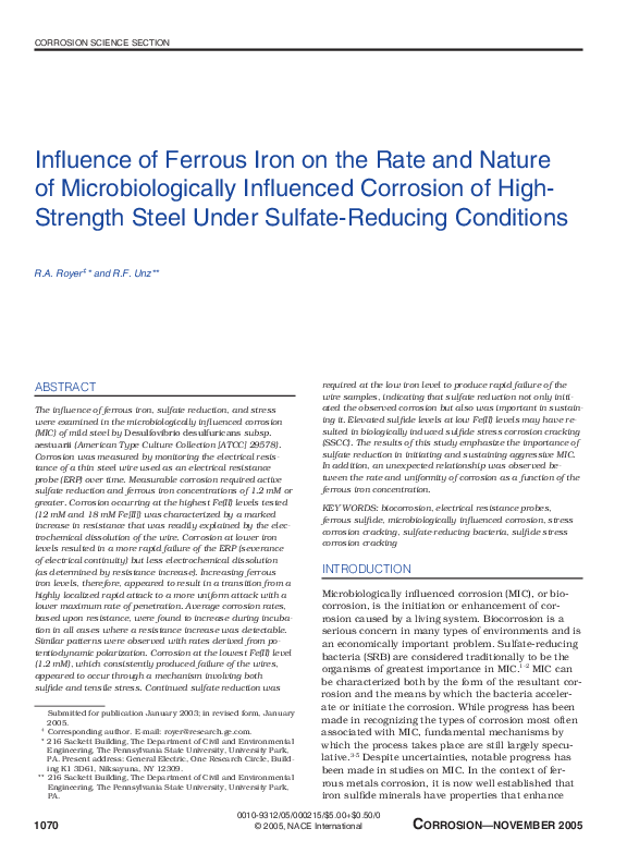(PDF) Influence of Ferrous Iron on the Rate and Nature of ...