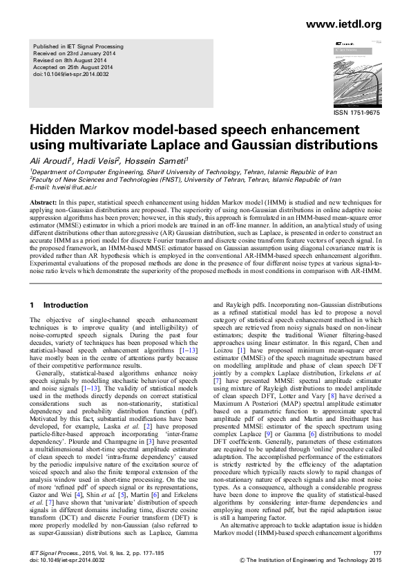 (PDF) HMM Speech Enhancement with Non-Gaussian Models