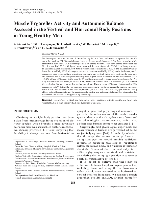 (PDF) Muscle Ergoreflex Activity and Autonomic Balance Assessed in the ...