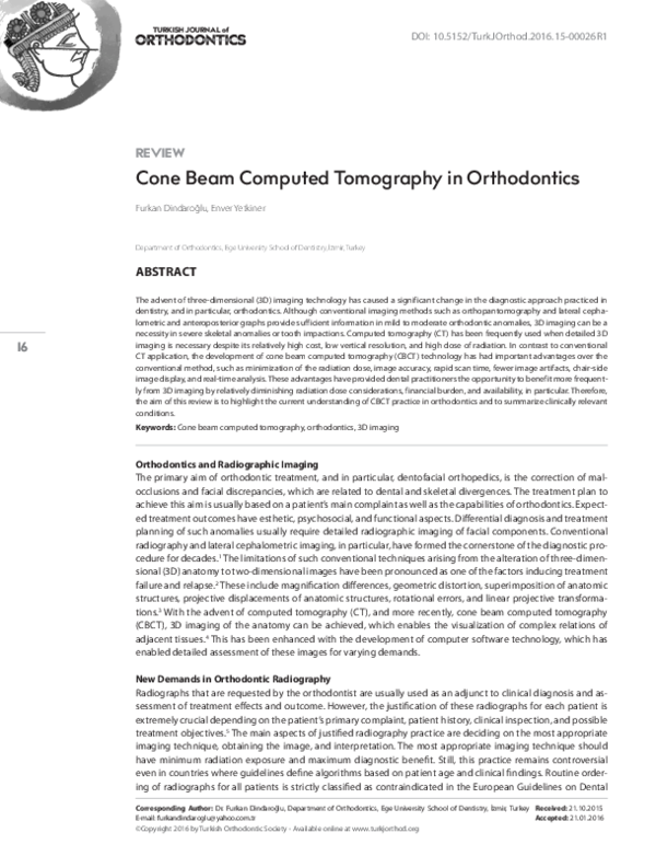 Pdf Cone Beam Computed Tomography In Orthodontics Benefits And Limitations Emine Kaygısız