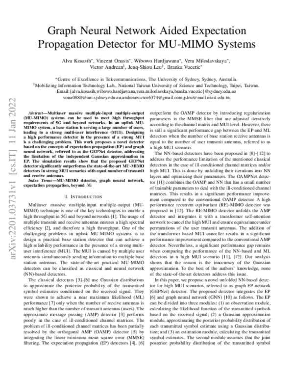 Pdf Graph Neural Network Aided Expectation Propagation Detector For Mu Mimo Systems Alva