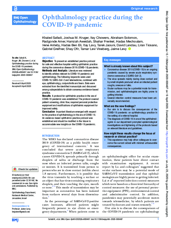 (PDF) Ophthalmology practice during the COVID-19 pandemic
