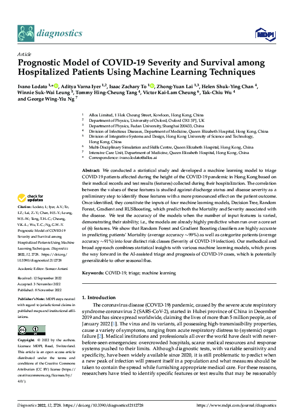 (PDF) Prognostic Model of COVID-19 Severity and Survival among Hospitalized Patients Using ...