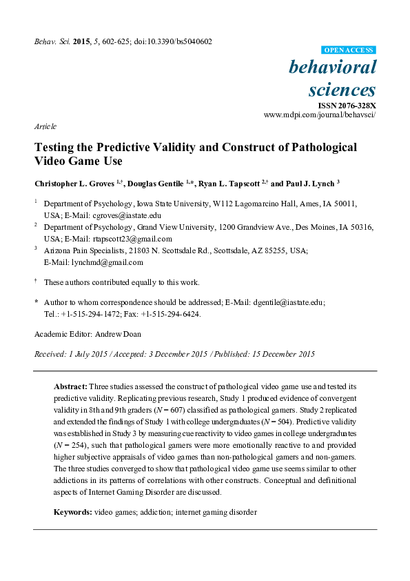 (PDF) Testing the Predictive Validity and Construct of Pathological ...