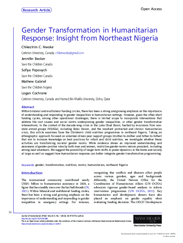 (PDF) Gender Transformation in Humanitarian Response