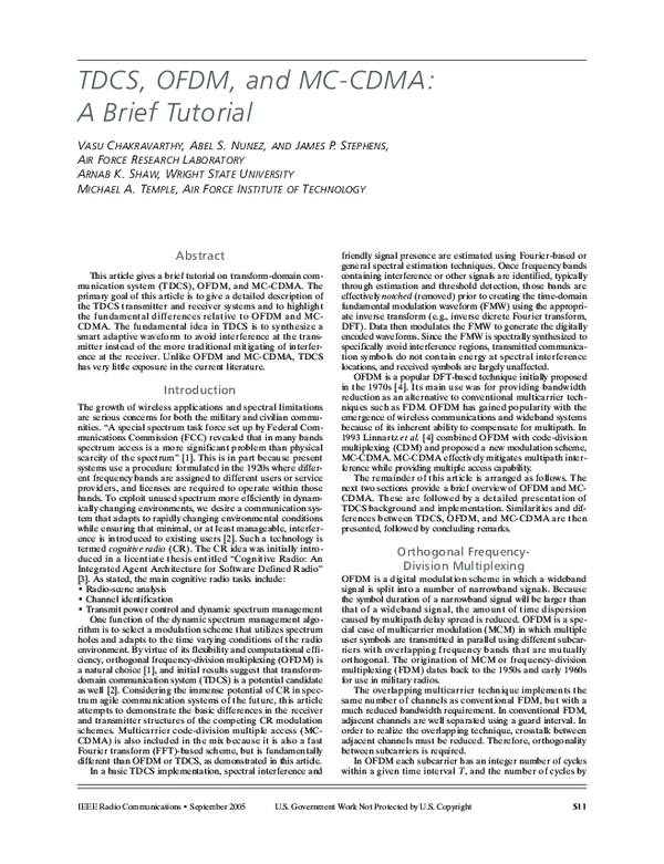 (PDF) TDCS, OFDM, and MC-CDMA: a brief tutorial