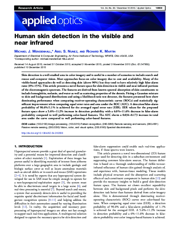 Pdf Human Skin Detection In The Visible And Near Infrared