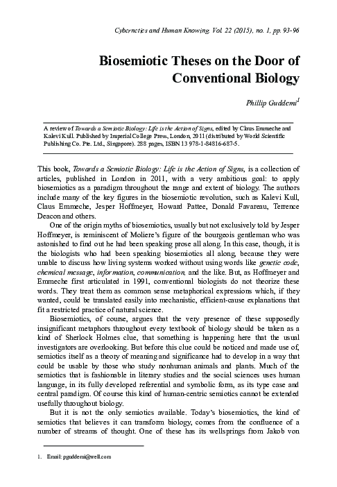 (PDF) Biosemiotic Theses on the Door of Conventional Biology