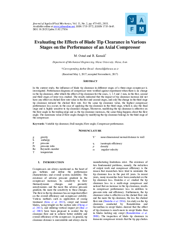 Evaluating the Effects of Blade Tip Clearance in Various Stages on the ...