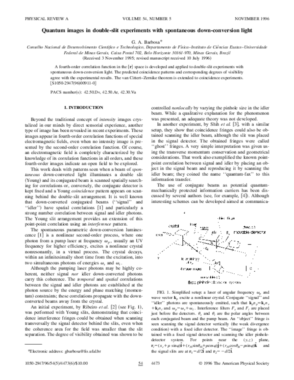 (PDF) Quantum images in double-slit experiments with spontaneous down-conversion light