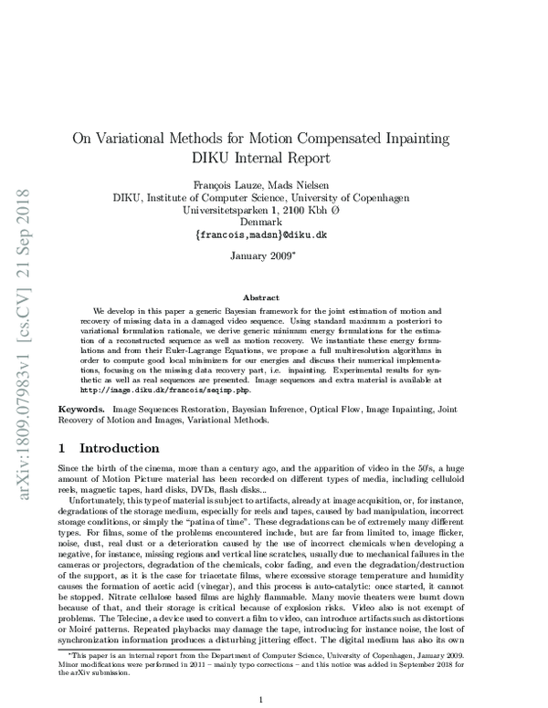 (PDF) On Variational Methods for Motion Compensated Inpainting Technical Report