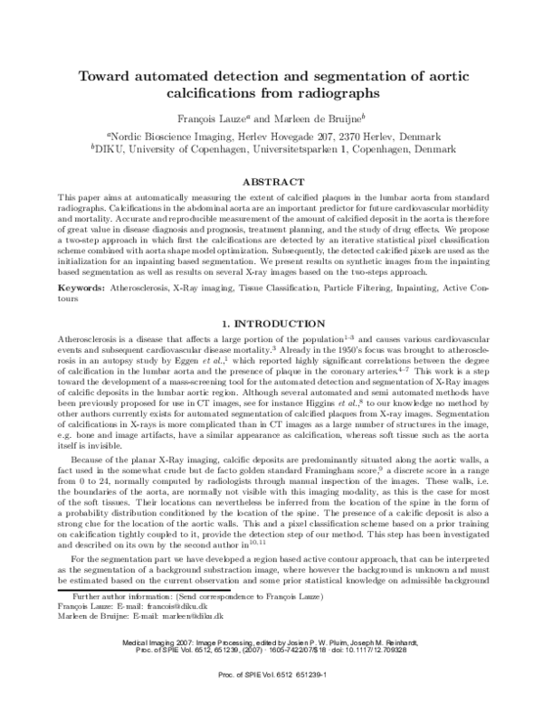 (PDF) Toward automated detection and segmentation of aortic calcifications from radiographs