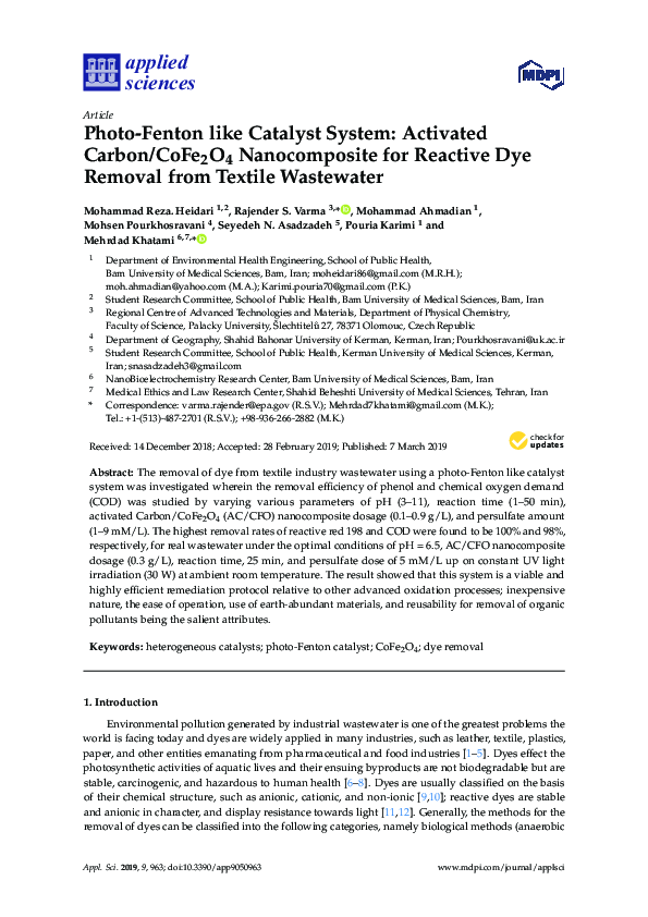 (PDF) Photo-Fenton like Catalyst System: Activated Carbon/CoFe2O4 Nanocomposite for Reactive Dye ...