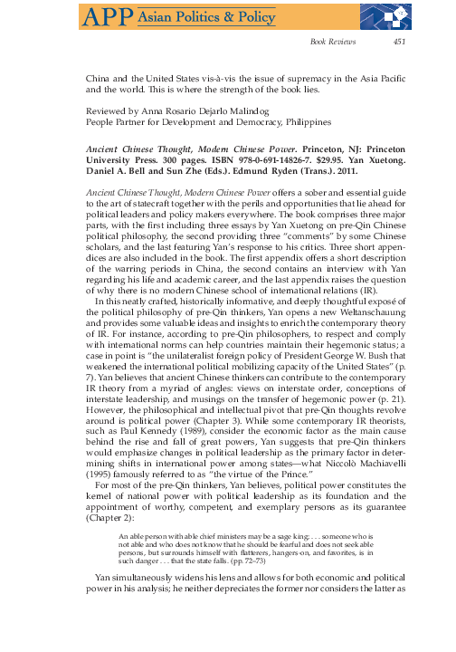 (PDF) Ancient Chinese Thought, Modern Chinese Power - By Yan Xuetong ...
