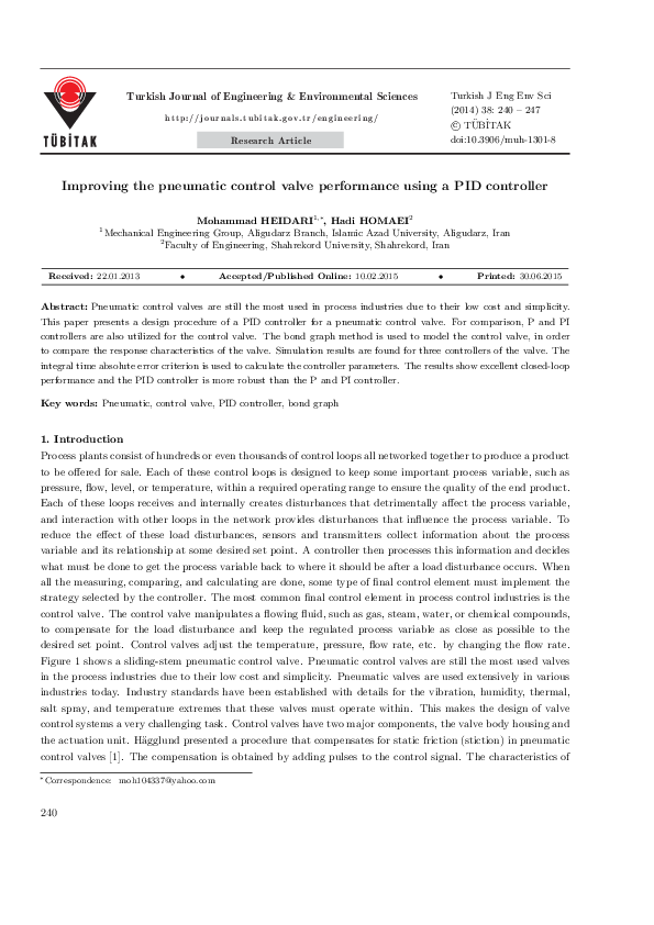 (PDF) Improving the pneumatic control valve performance using a PID controller