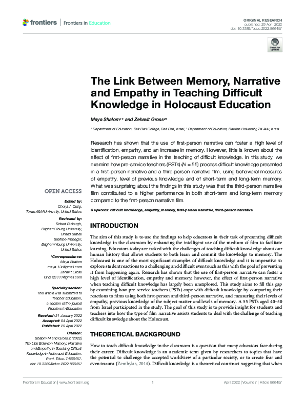 (PDF) The Link Between Memory, Narrative and Empathy in Teaching ...
